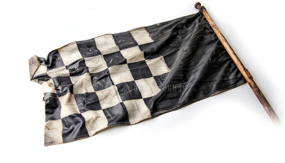 One Checkered Finish Flag Isolated on White Stock Photo - Image of ...