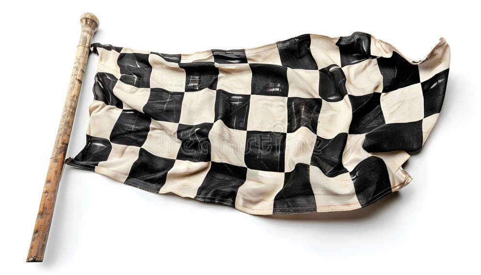 One Checkered Finish Flag Isolated on White Stock Photo - Image of ...