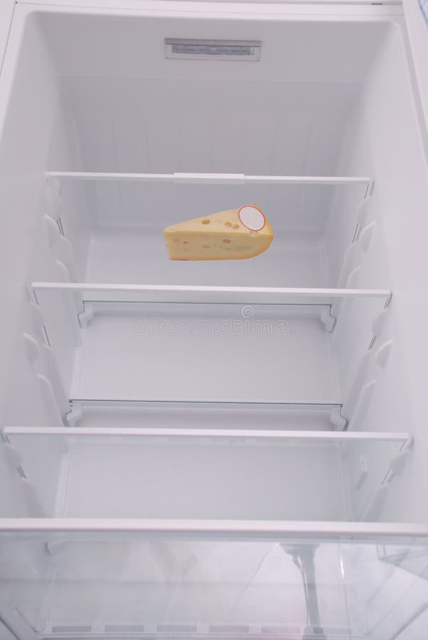 One Cheese in Open Empty Refrigerator. Stock Image - Image of bright ...