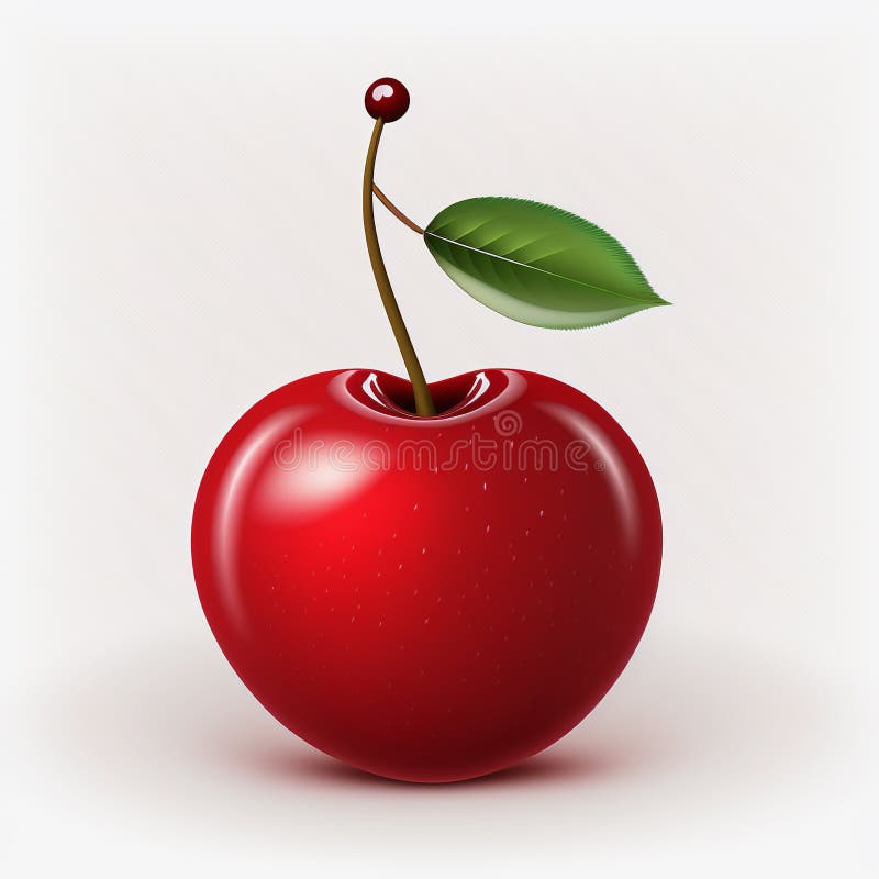 One Cherry with a Green Leaf Isolated on a White Background Stock ...