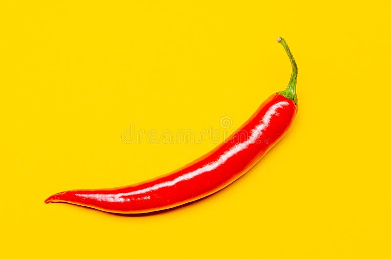 One Chili on a Yellow Background Stock Image - Image of object, macro ...