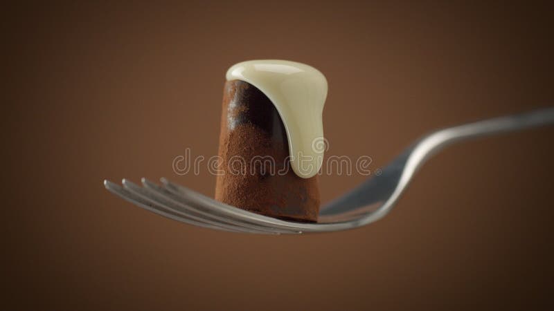 One Chocolate Candy on Fork Covered by White Cream, Falling Down Stock ...