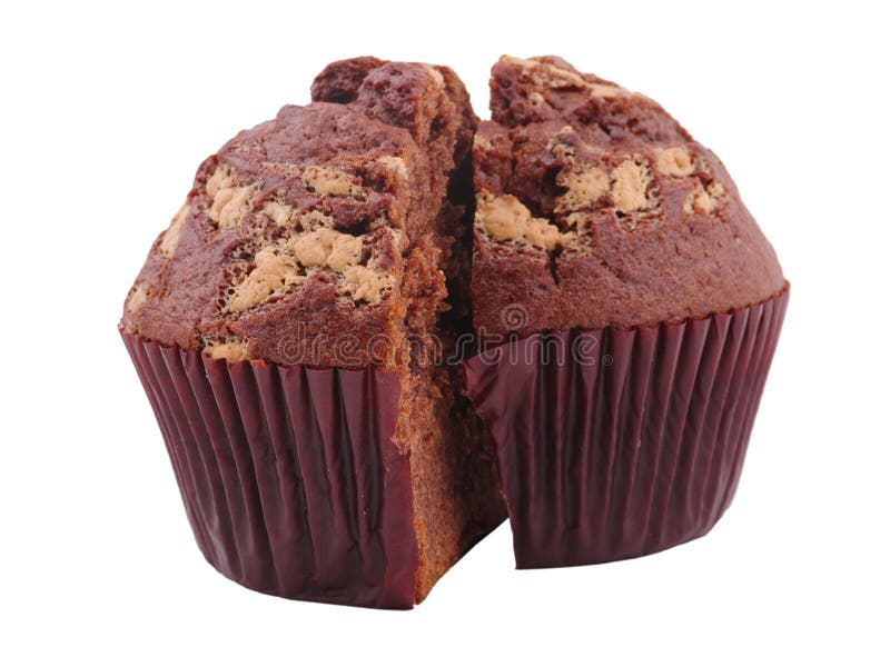 One Chocolate Cupcake Cut in Half, Isolated on White Background Stock ...