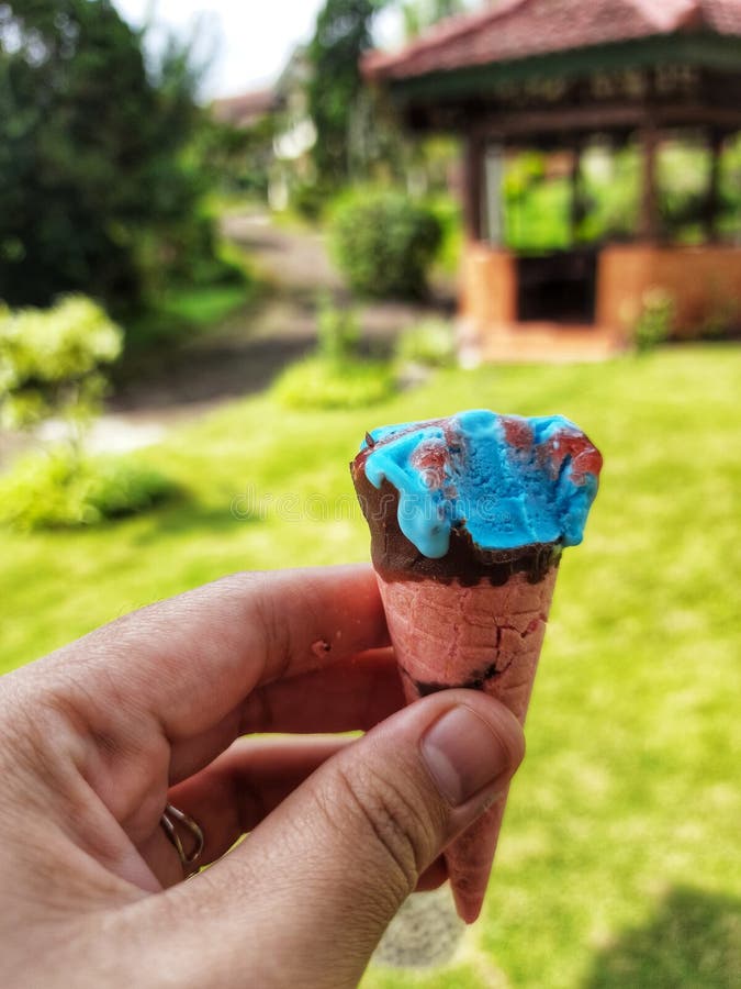 One Bite Chocolate Vanilla Ice Cream Stock Photo - Image of dessert ...