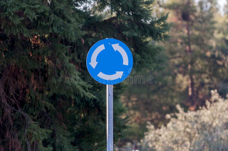 One Circular Roundabout Metal Sign Stock Photo - Image of arrow ...