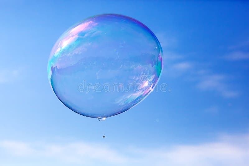 One Clean Soap Bubble Flying in the Air, Blue Sky. Stock Photo - Image ...