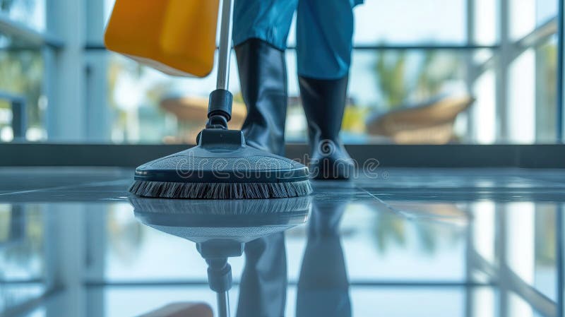 One Cleaner Mopping the Floor in an Office without People Stock Image ...