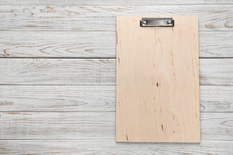 One Clipboard on Wooden Table, Top View. Space for Text Stock Image ...