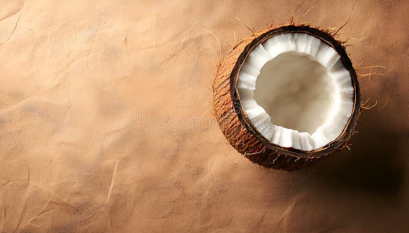One Coconut in a Shell on a Brown Background, Space for Text Stock ...