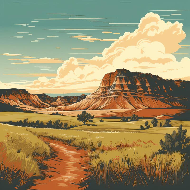 Minimalist Linocut Art: Badlands in One Continuous Line Stock ...