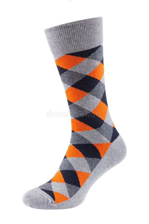 One Colored Surround Sock, Design with Orange Rhombus, on a White ...