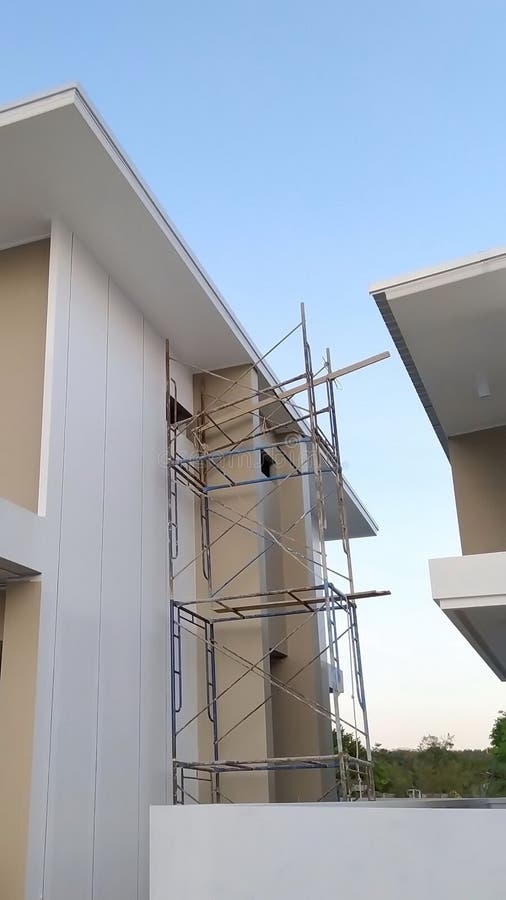 One Construction Site in the Evening. Work Platform Steel between the ...