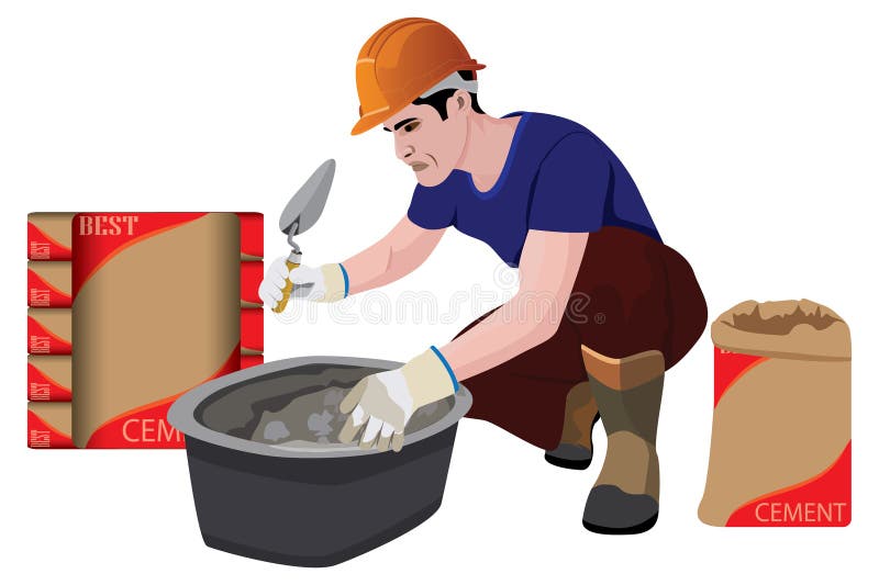 One Construction Worker is Mixing Cement.vector Design Stock Vector ...