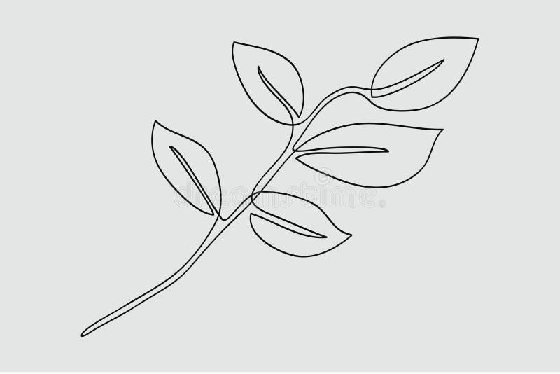One Continuous Line Art Twig with Leaves Botanical Hands-drawn .Vector ...