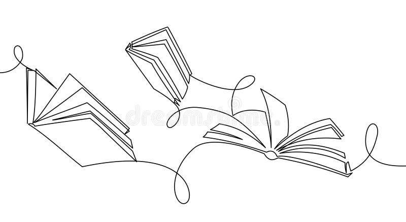 One Continuous Line Banner of Openflying Books. Education and Knowledge ...