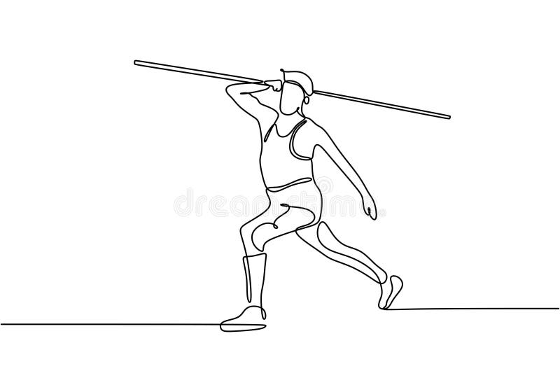 One Continuous Line Drawing of Athlete Train To Throw Javelin Stock ...