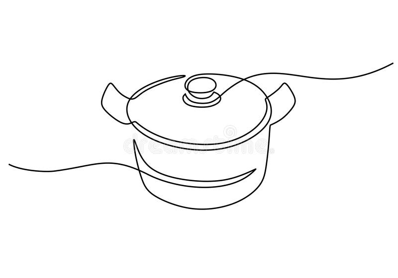 One Continuous Line Drawing of Big Pan Isolated on White Background ...