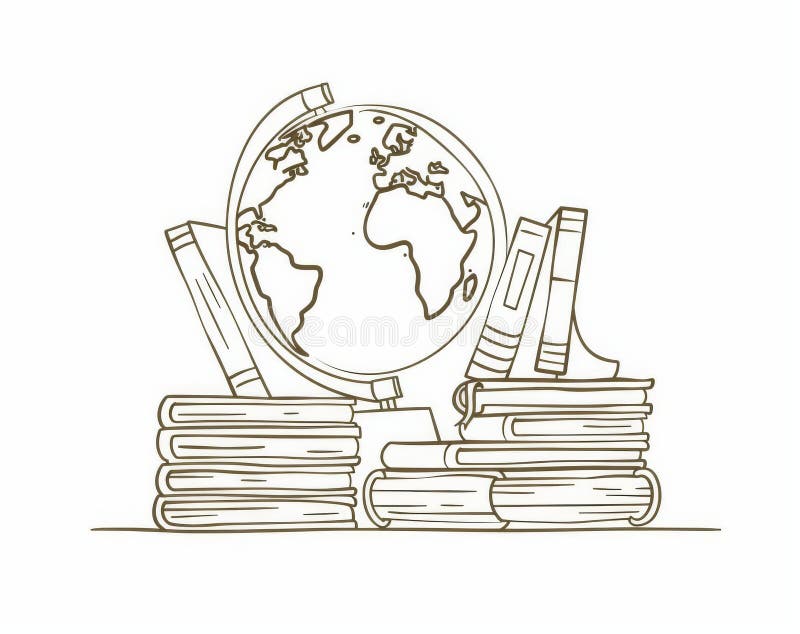 One Continuous Line Drawing of Books and Globe. Modern Illustration of ...