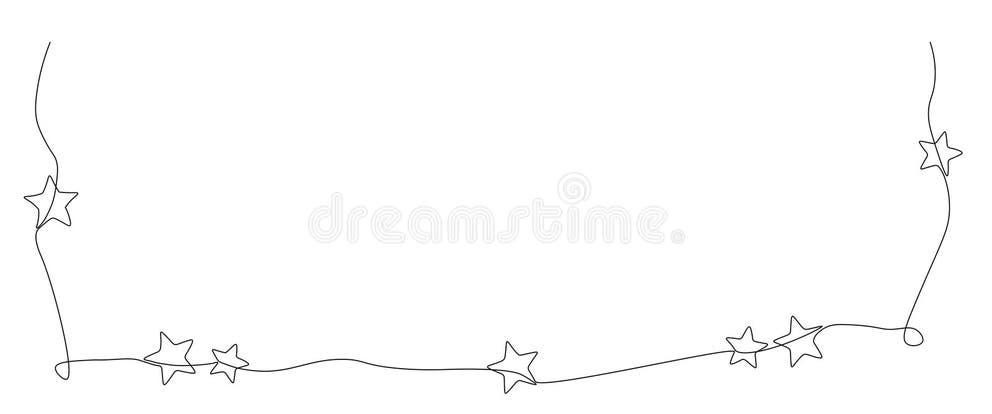 One Continuous Line Drawing Border with Stars. Festive Break Line with ...