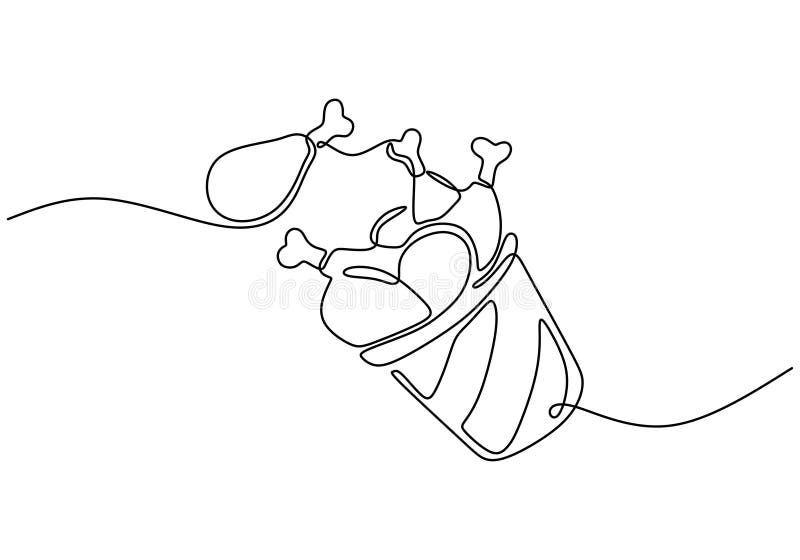 One Continuous Line Drawing of a Bucket of Fried Chicken Drumsticks in ...
