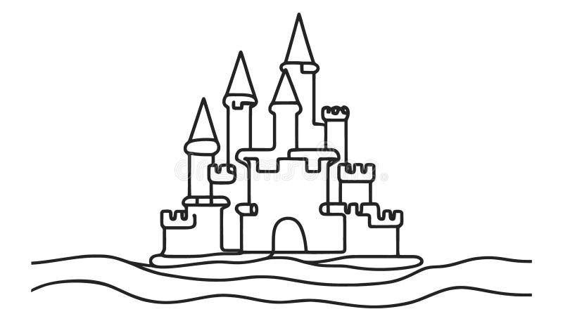 One Continuous Line Drawing of Castle. One Line Drawing of Fantasy ...
