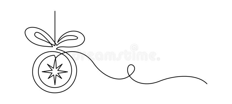 One Continuous Line Drawing of Christmas Ball. Festive Christmas Tree ...