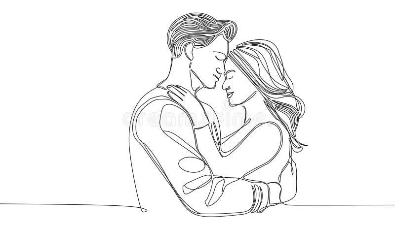 One Continuous Line Drawing of Couple Hugging Each Other Lover Romance ...