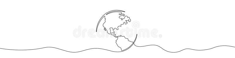 One Continuous Line Drawing of Earth. Earth Globe One Line Background ...