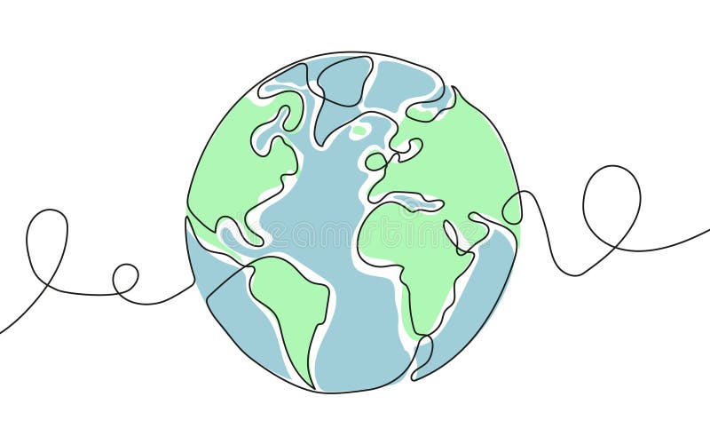 One Continuous Line Drawing of Earth Globe. World Map in Simple Linear ...
