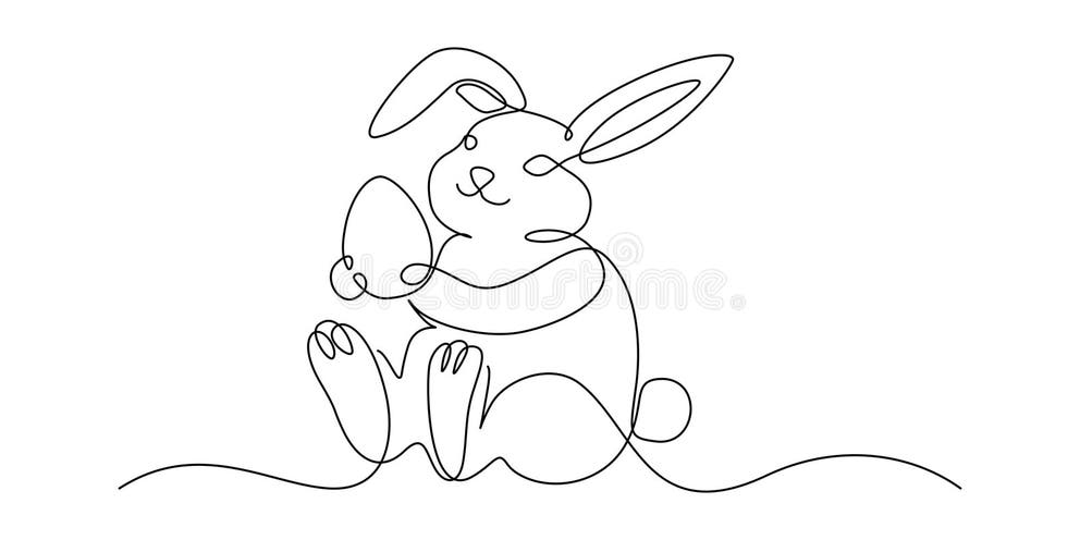 One Continuous Line Drawing of Easter Eggs and Rabbit. Greeting Banner ...