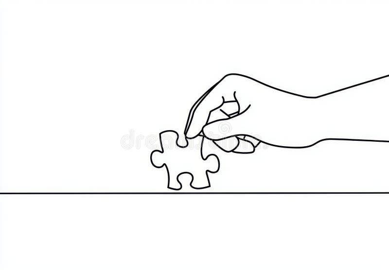 In One Continuous Line Drawing, Four Pieces of Jigsaw Puzzle are ...