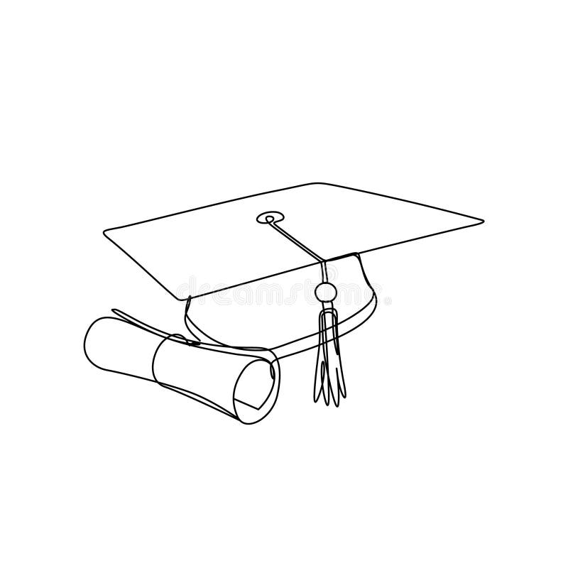 One Continuous Line Drawing of Graduation Cap and Diploma Stock Vector ...