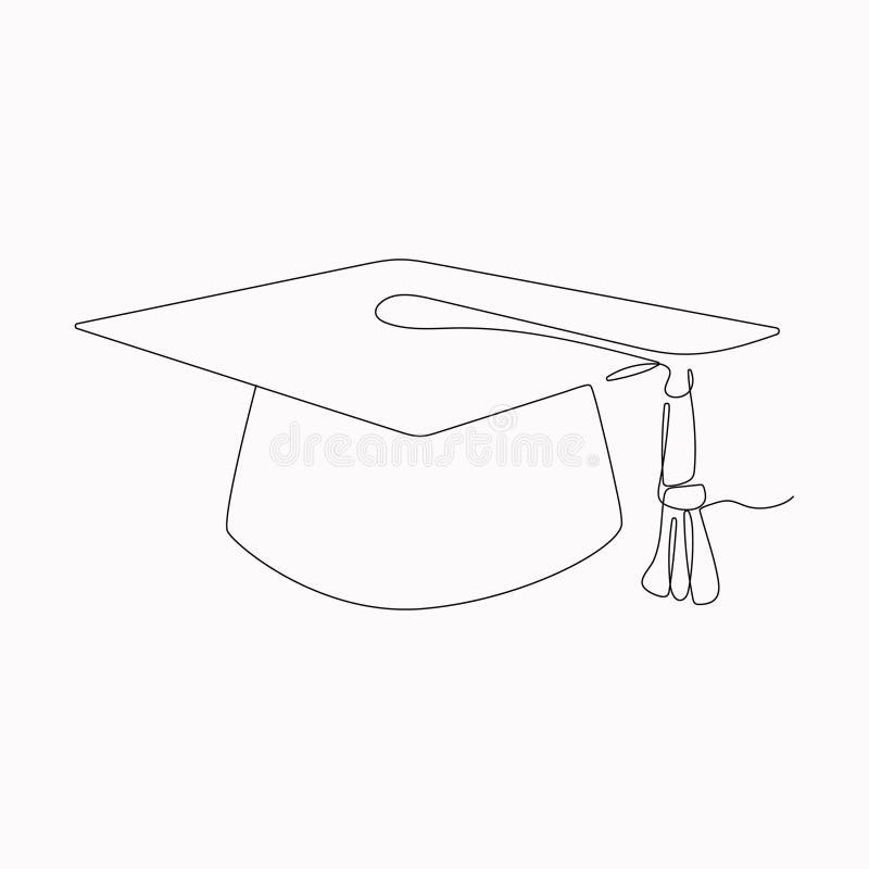 One Continuous Line Drawing of Graduation Cap, Hand Drawn Line Art ...