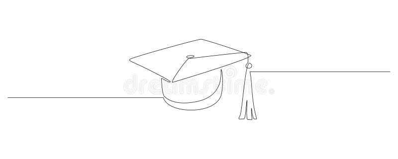 One Continuous Line Drawing of Graduation Hat. Studying Graduate Thin ...