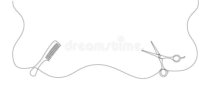 One Continuous Line Drawing of Hair Scissors and Comb. Modern Design ...