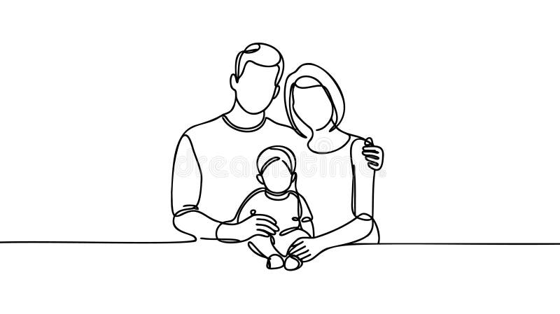 One Continuous Line Drawing of Happy Family Stock Vector - Illustration ...