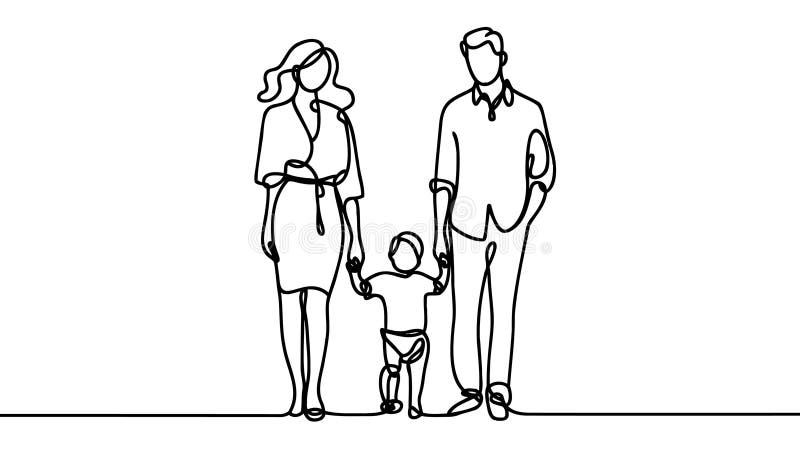 One Continuous Line Drawing of Happy Family Stock Vector - Illustration ...