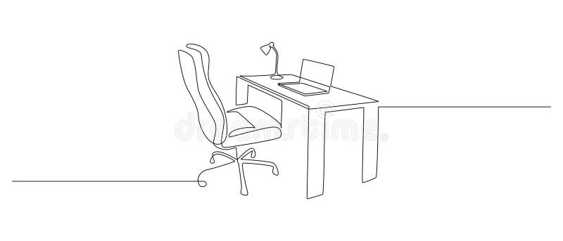 One Continuous Line Drawing of Home Office Interior. Modern Work Desk ...
