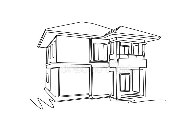 One Story House Simple Line Art