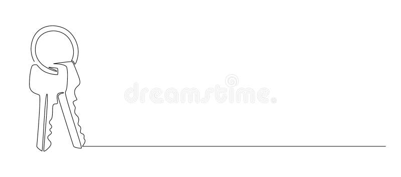 One Continuous Line Drawing of House Keys. Real Estate and Password and ...