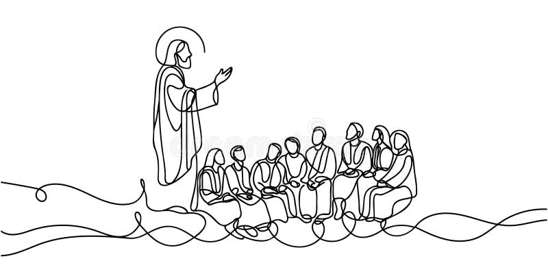 One Continuous Line Drawing of Jesus Preaching To a Crowd of People ... One Continuous Line Drawing of Jesus Preaching To a Crowd of People ...