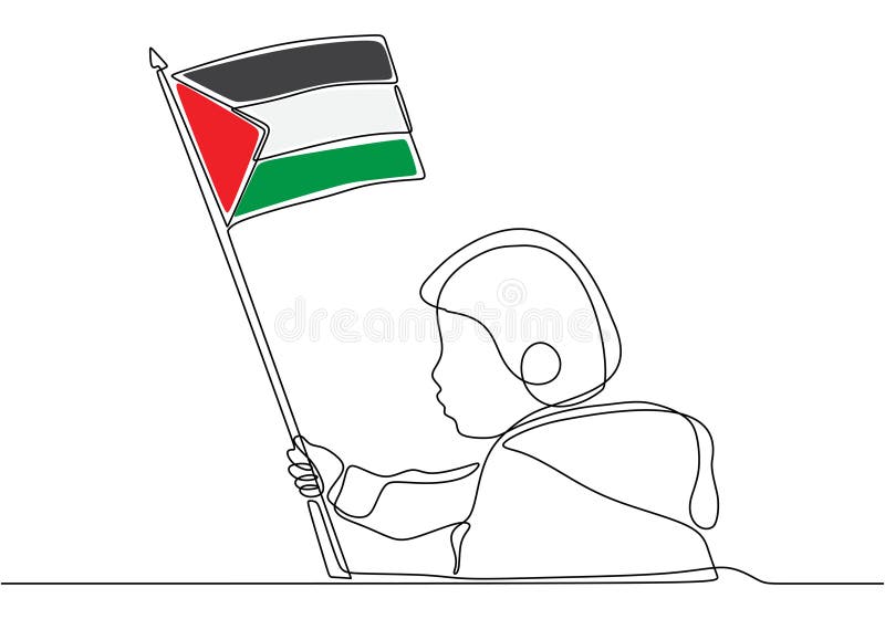 One Continuous Line Drawing of Kid Hold Palestine Flag Stock Vector ...