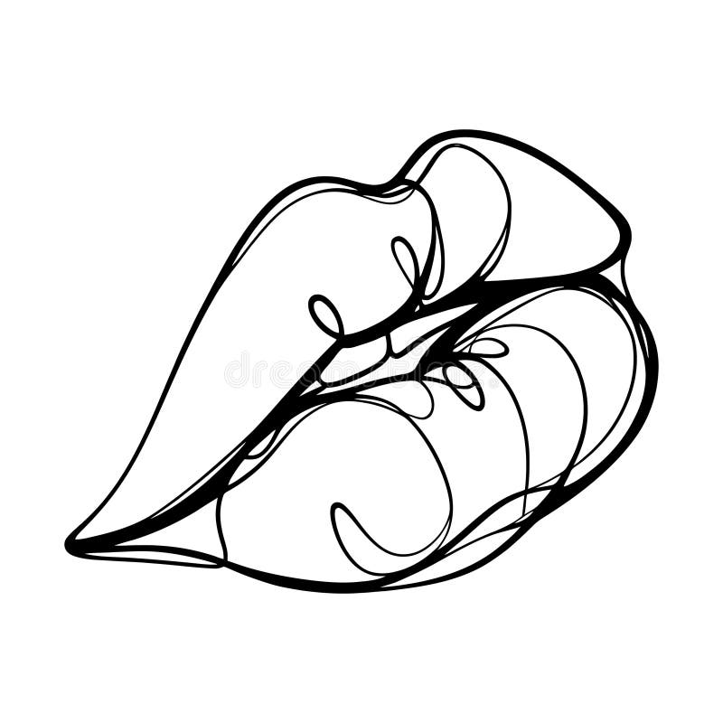 One Continuous Line Drawing of Lips.One Line Vector Illustration of ...