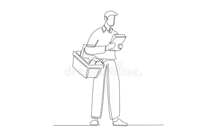 Man with Basket Checking Shopping List in Note. Shopping Mall Concept ...