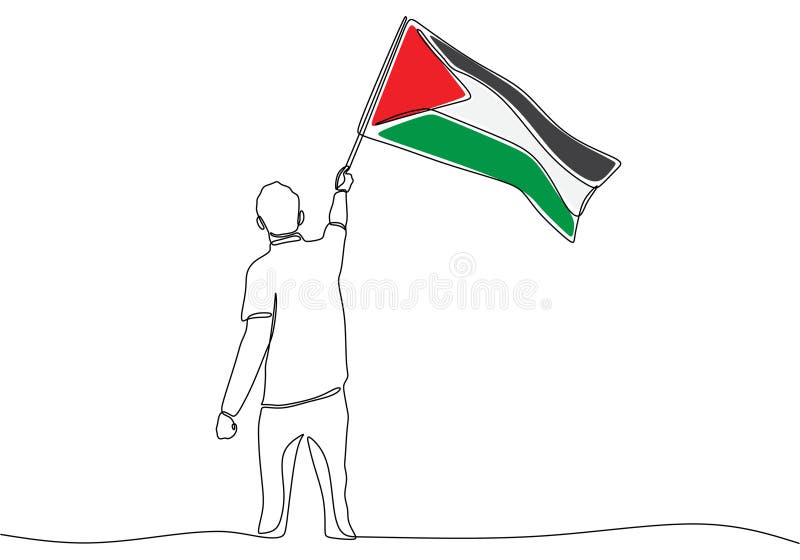 One Continuous Line Drawing of Man Hold Palestine Flag Stock Vector ...