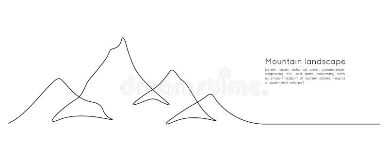 One Continuous Line Drawing of Mountain Range Landscape Silhouette ...