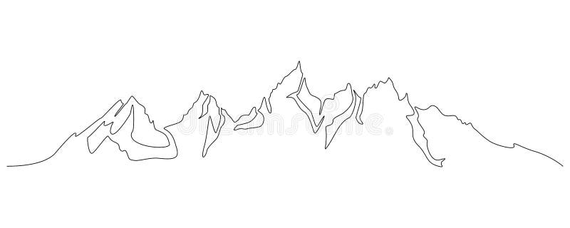 One Continuous Line Drawing of Mountain Range Landscape Silhouette. Web ...