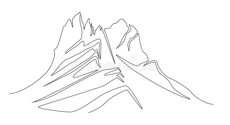 One Continuous Line Drawing of Mountain Range Landscape Silhouette. Web ...