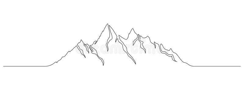 One Continuous Line Drawing of Mountain Ridge Landscape. Web Banner ...