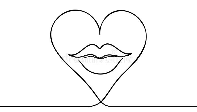 One Continuous Line Drawing of Mouth and Lips Inside of Heart Stock ...